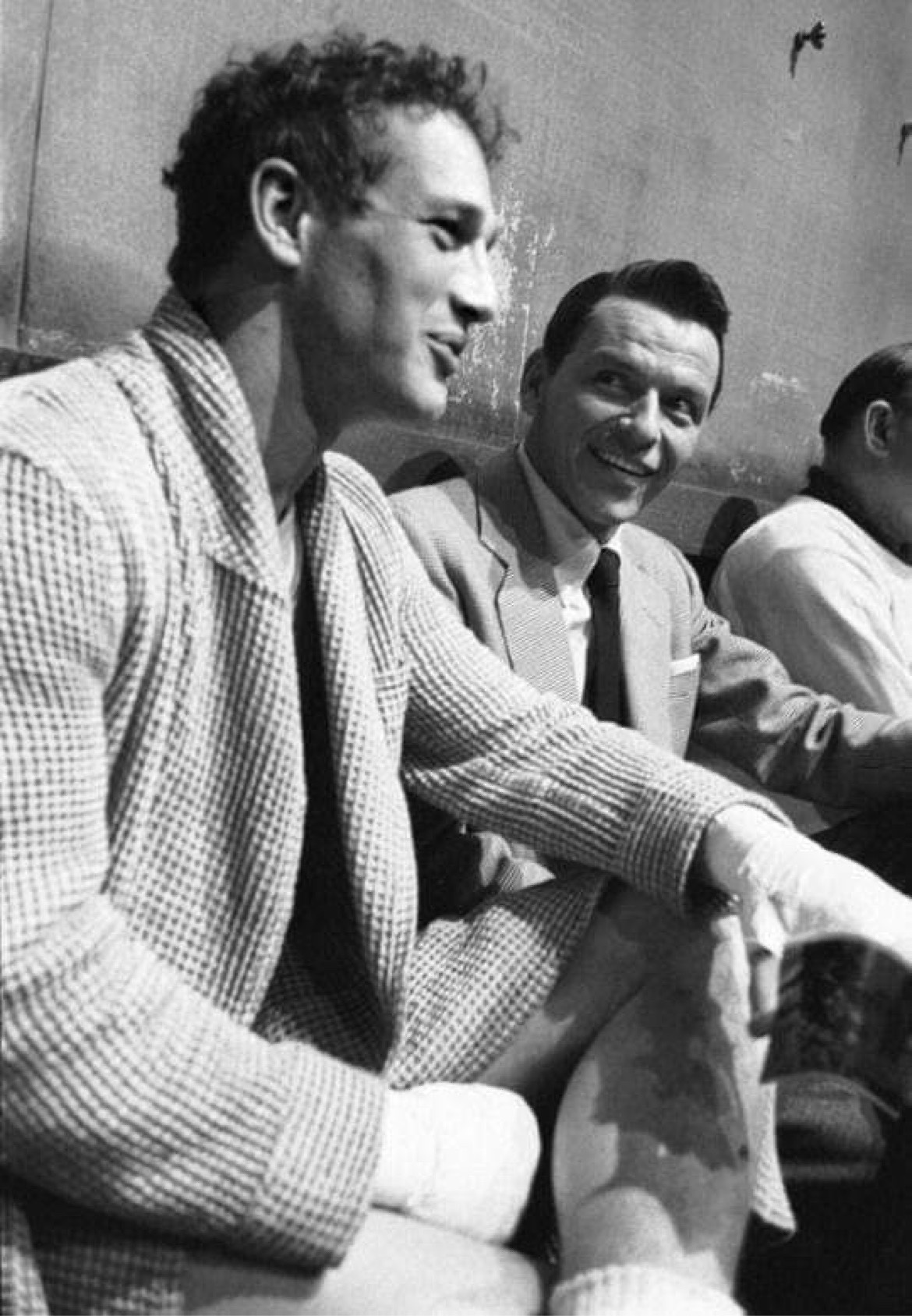 Frank Sinatra (in costume for High Society) visiting Paul Newman on the ...